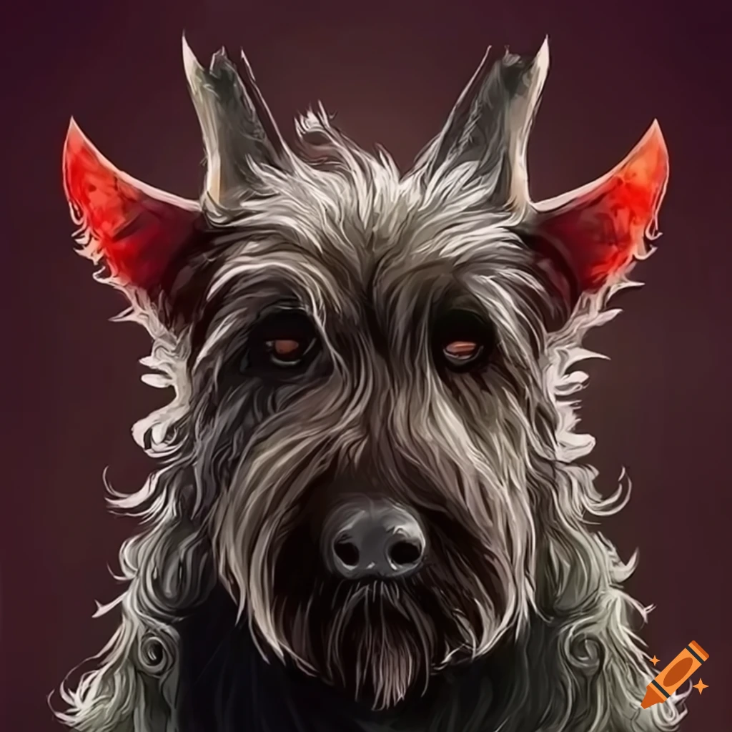 Cursed Scottish terrier as a cow demon lord on Craiyon