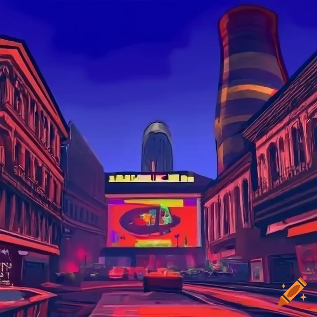 Baku cityscape in GTA 5 loading screen style with cel shading and ...