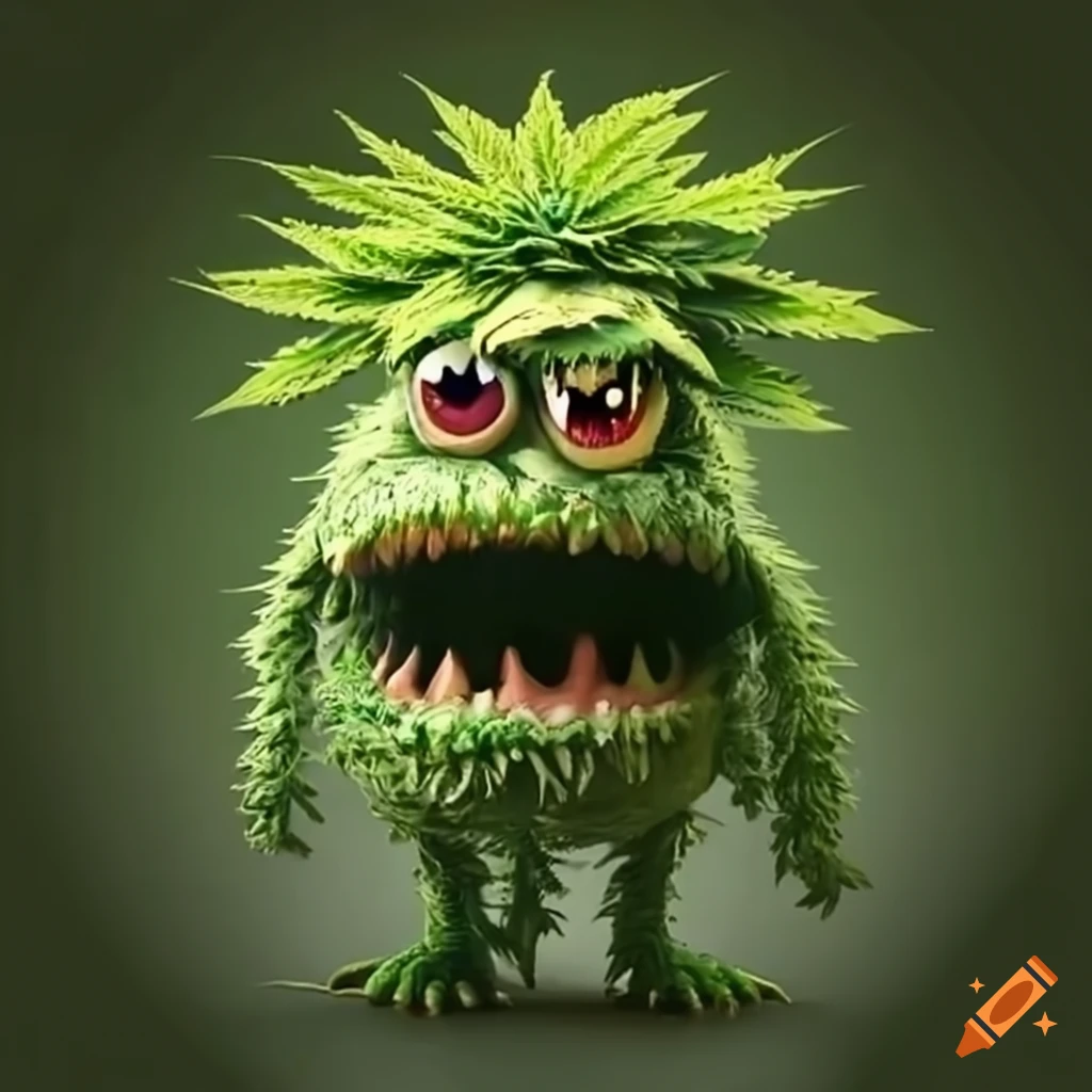 Funny marijuana monster with big leaves on Craiyon
