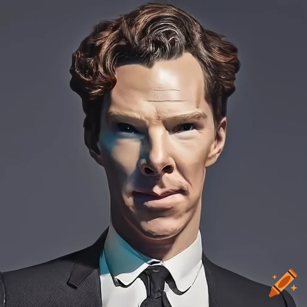 Bust of benedict cumberbatch in a formal blazer with a slight smirk on ...