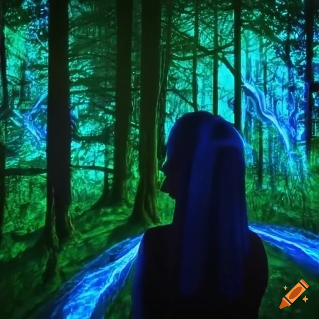 Biopunk paradise with glowing bioluminescent trees merging nature and technology on Craiyon