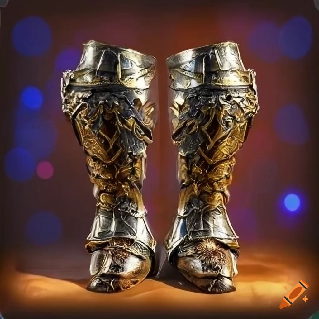 Medieval mithril plated knight boots with magic aura for rpg game on ...