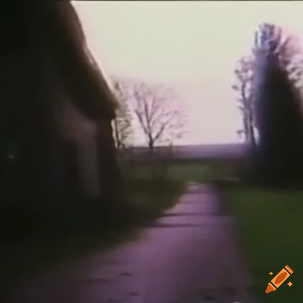 1994 vhs ntsc video of a small white building surrounded by stone and grass on Craiyon