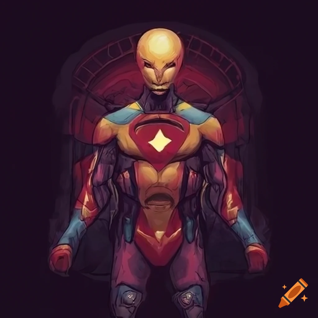 Superhero in scifi supersuit with chest symbol in graphic novel art ...