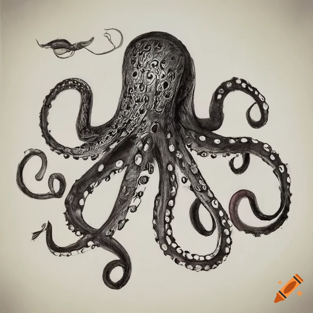 Detailed octopus illustration by edward gorey on Craiyon