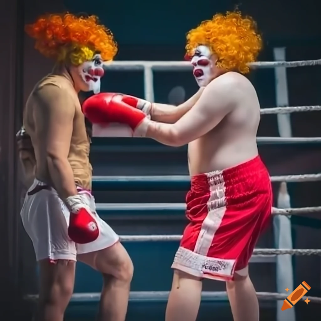 Clowns boxing in a playful match on Craiyon