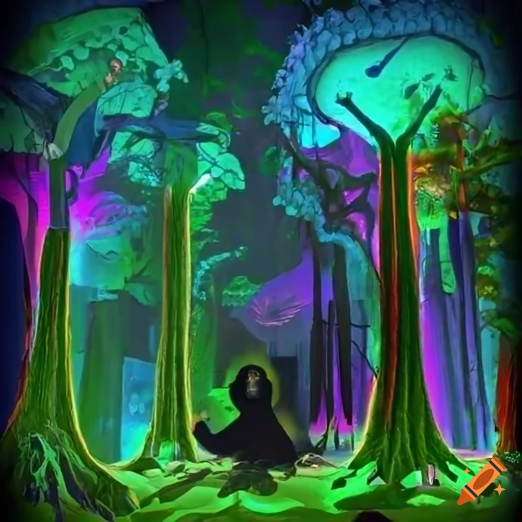 Biopunk paradise with glowing bioluminescent trees merging nature and ...