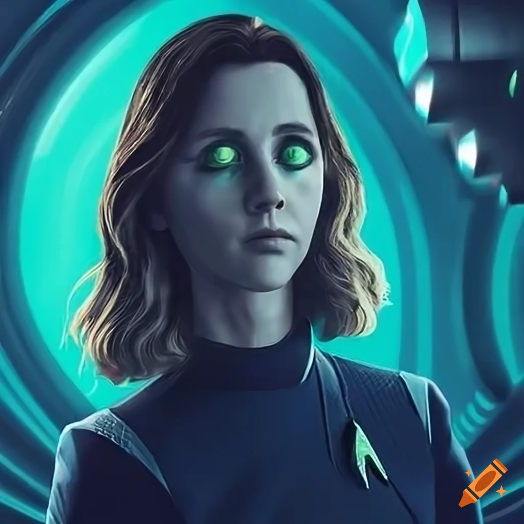 Emily rudd with green glowing eyes as a villain scientist in futuristic ...