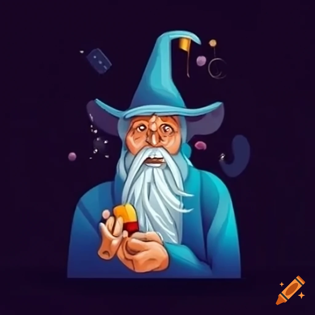 Wizard holding pills in hand on Craiyon