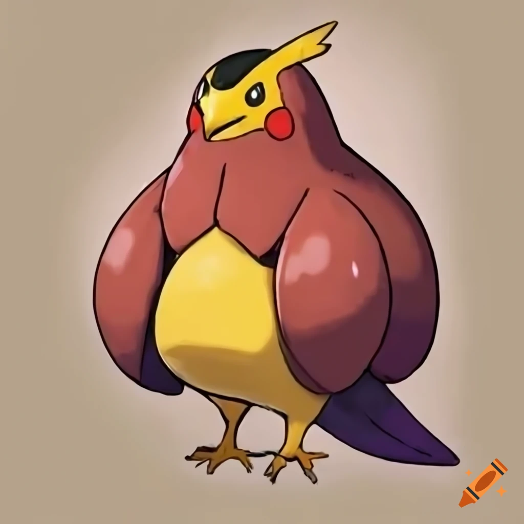 Obese bird with large wings and a big head resembling a Pokemon on Craiyon