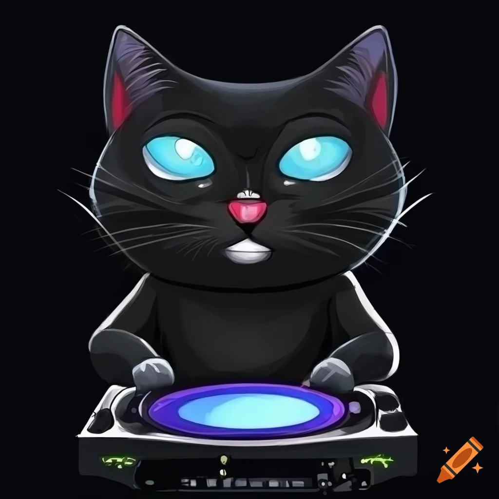 Black cat dj cartoon artwork on Craiyon