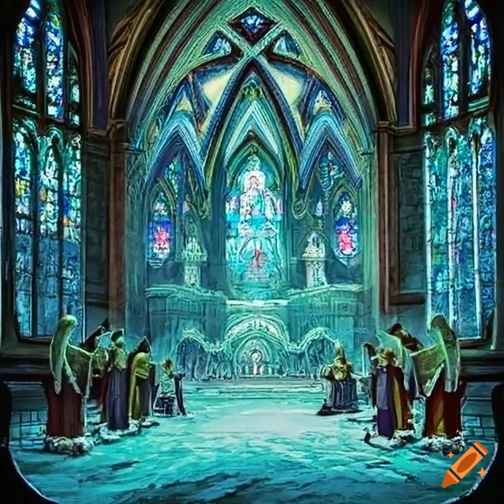 Mystical winter church covered in snow and ice for veiled winter mass ...