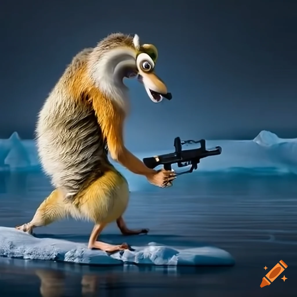Scrat from ice age holding a gun on Craiyon