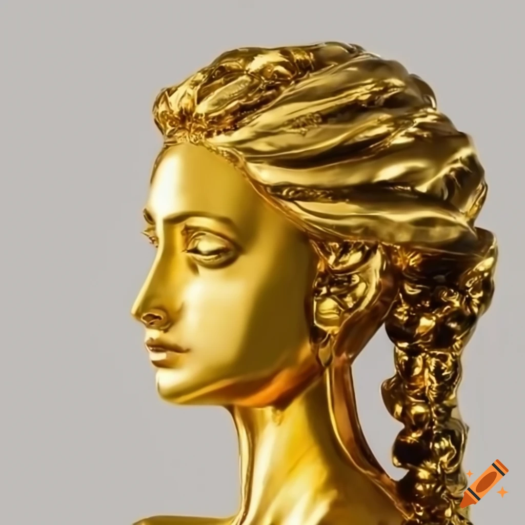Golden statue of a beautiful female face in profile on Craiyon