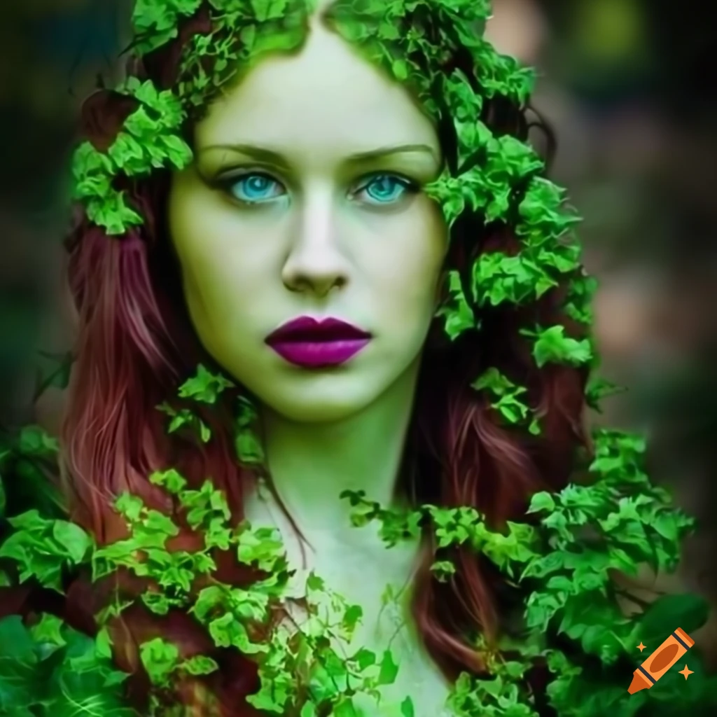 Portrait of a mystical poison ivy goddess in medieval book style on Craiyon