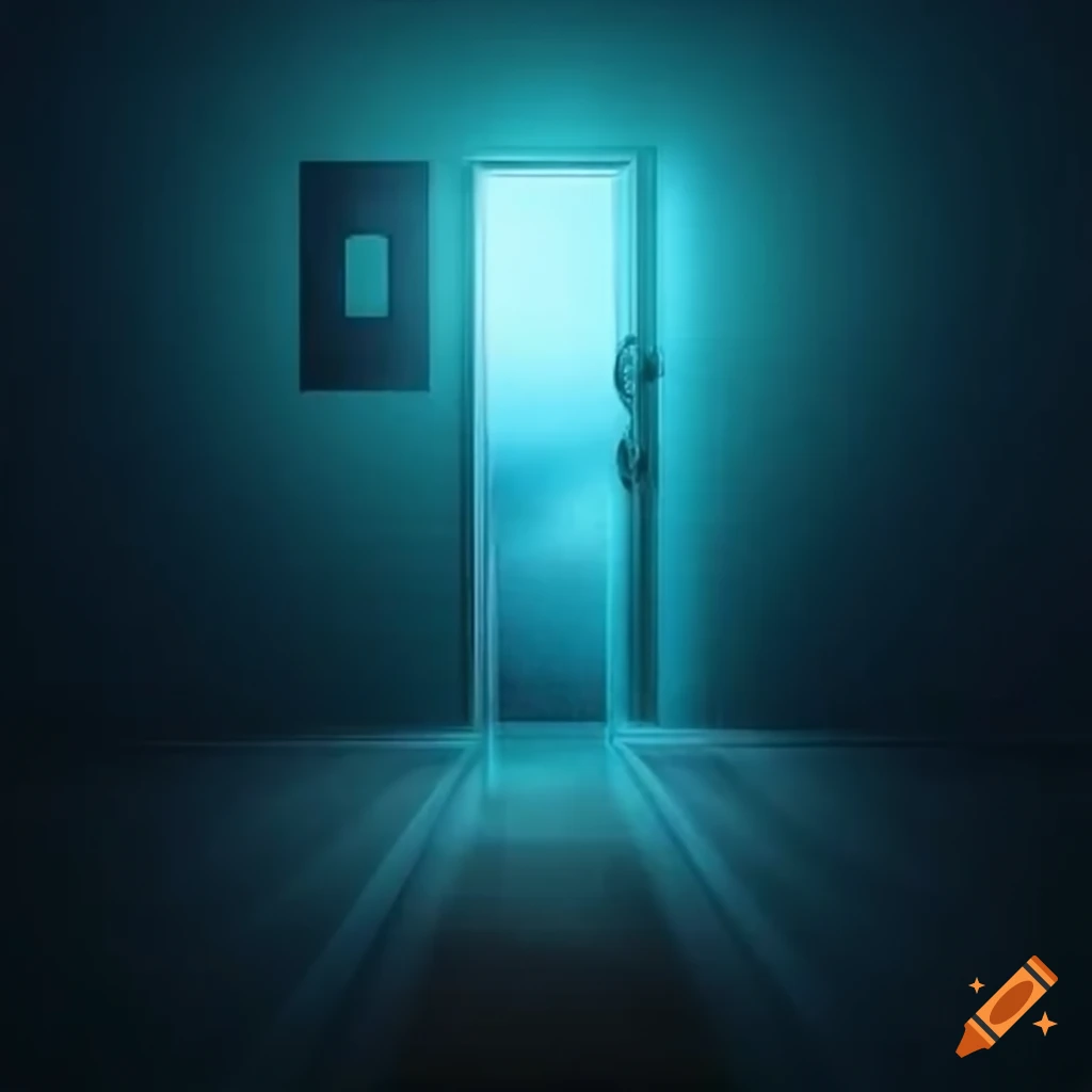 Opening a door to an empty moonlit hallway with caution on Craiyon