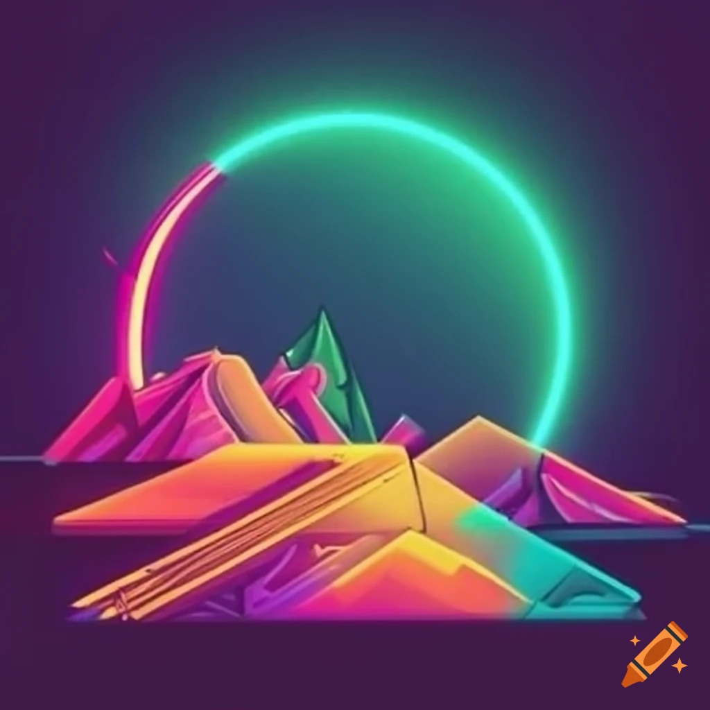 Retro vintage graphic with 80s neon colors and geometric shapes on Craiyon