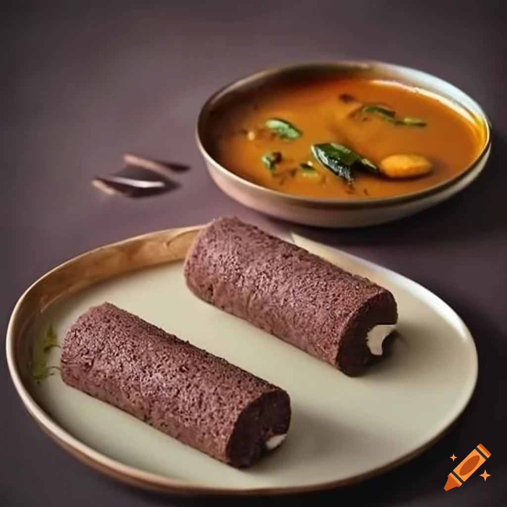 Plate of Ragi Puttu and Kadala Curry, steamed to perfection on Craiyon