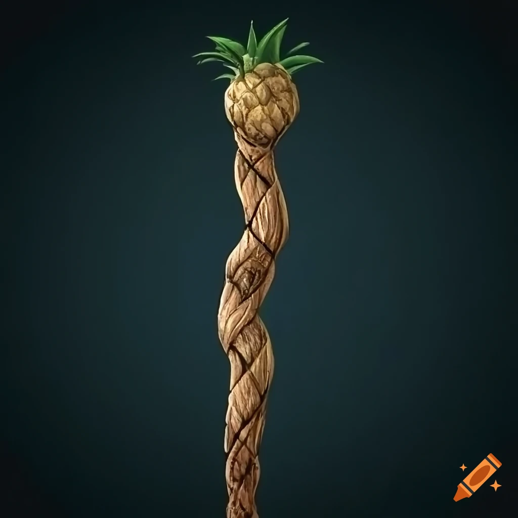 Mysterious twisted wooden wizard staff with decorative crook loop on ...