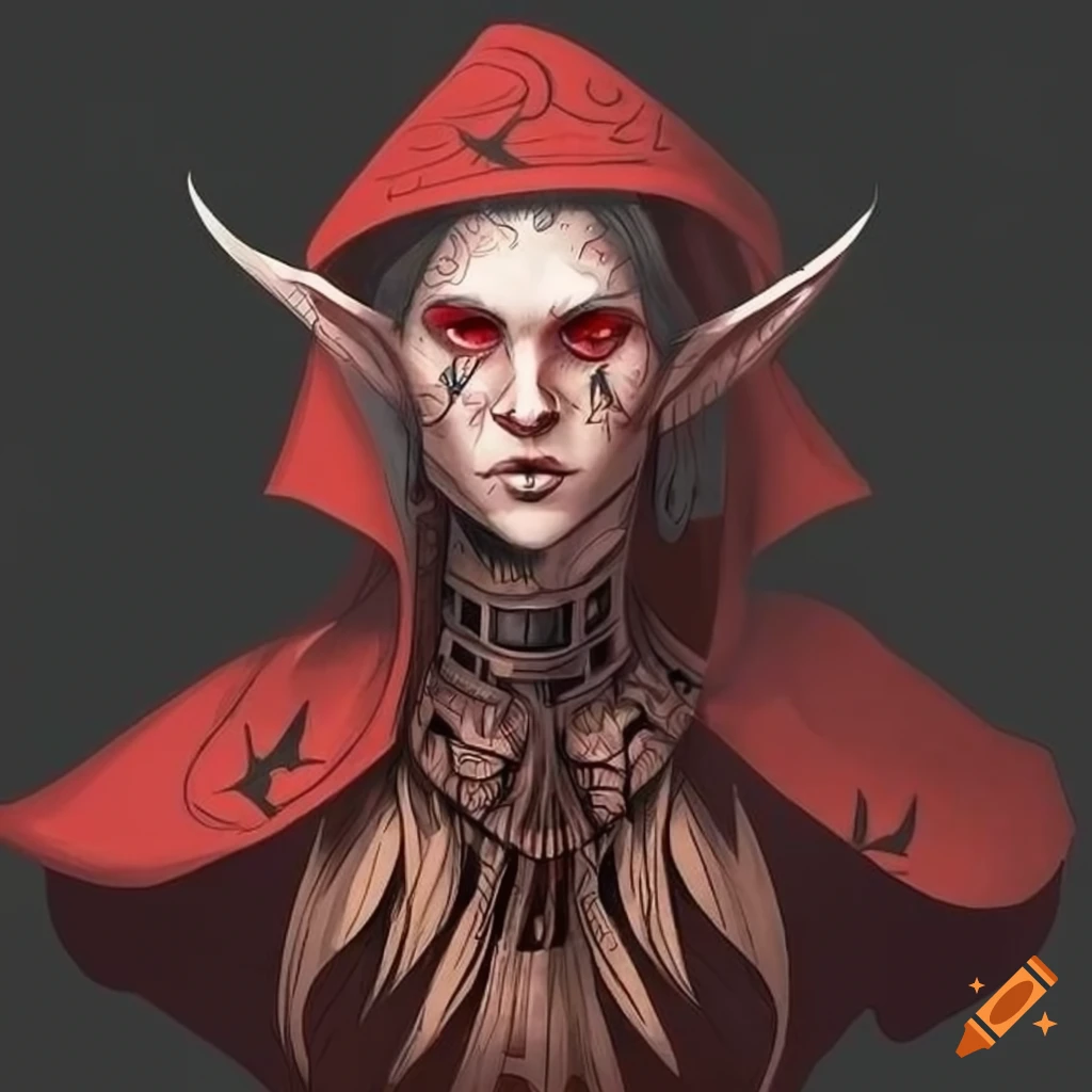 Pale male elf with intricate patterns and tribal tattoos, dressed in a ...