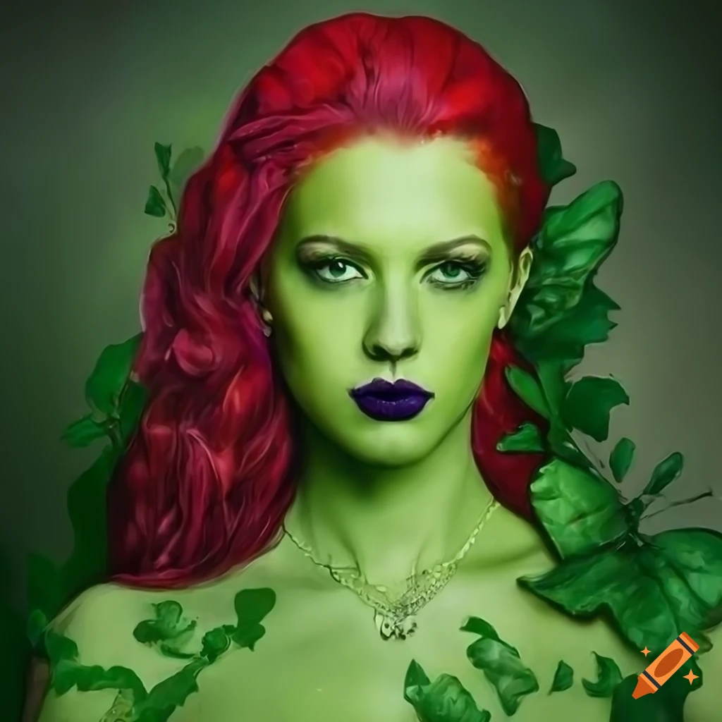 Colorful magic poison ivy goddess painting in mystical portrait style ...