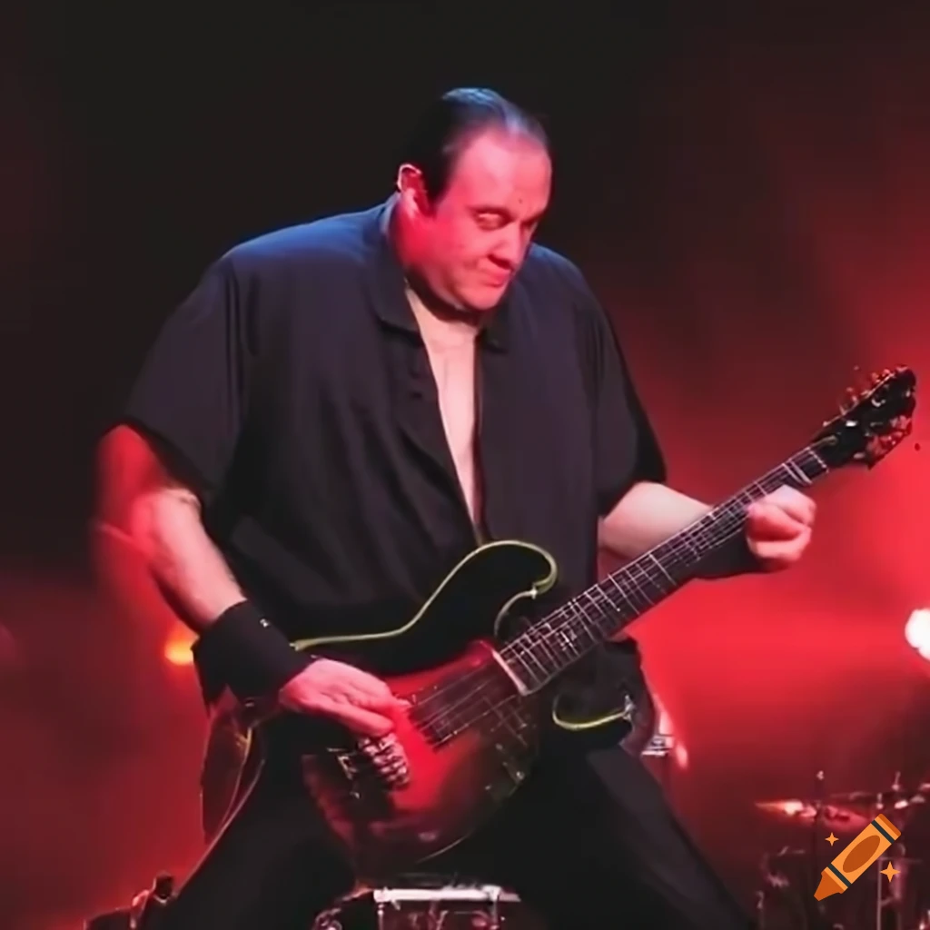 Tony Soprano performing a guitar solo at an 80s rock concert with ...