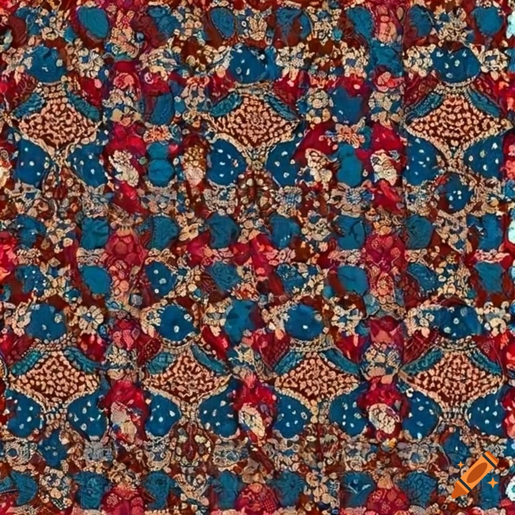 Seamless blue, brown, and red bandhani saree pattern on Craiyon