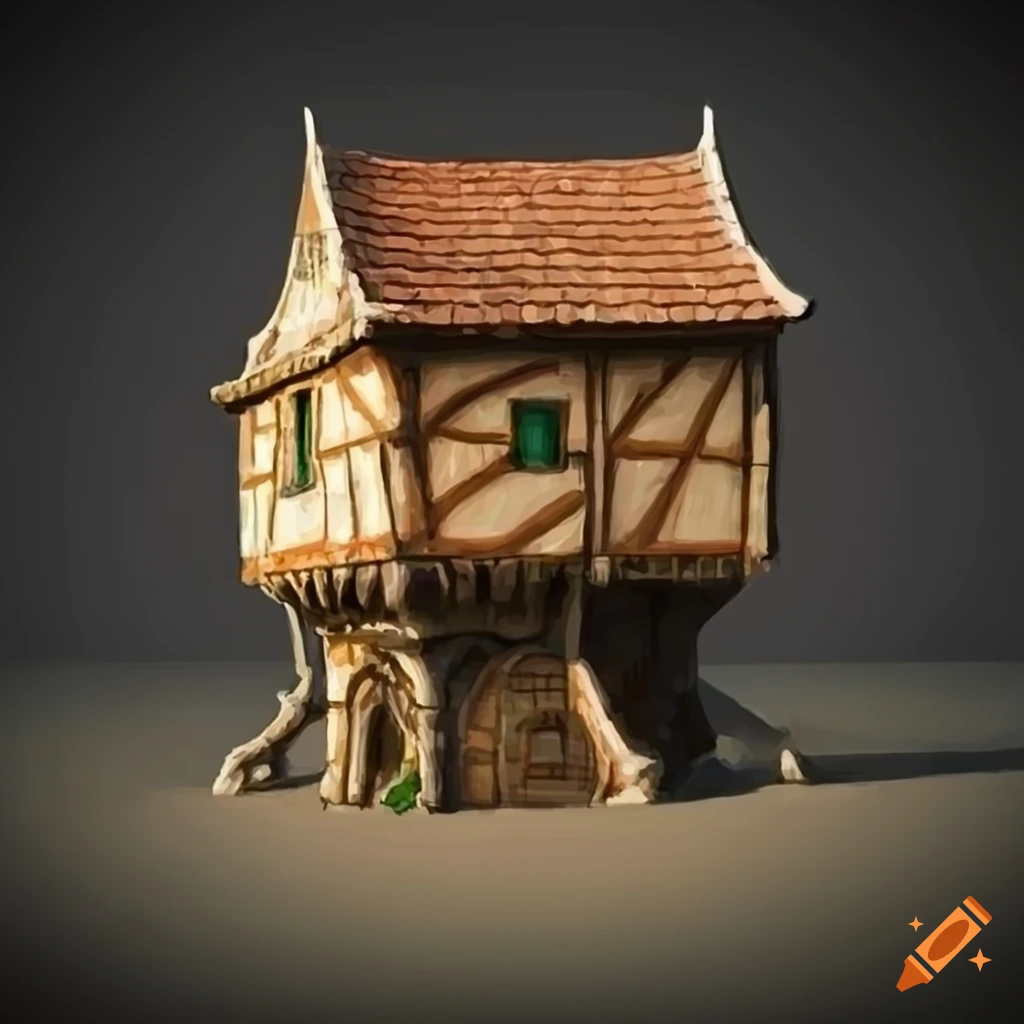Highly detailed lime tree house in a medieval market painted in ...