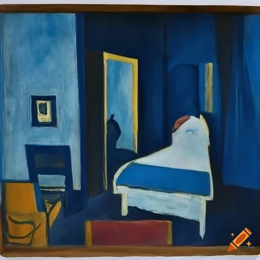 Pablo picasso's blue period painting of a hotel room with a wardrobe ...