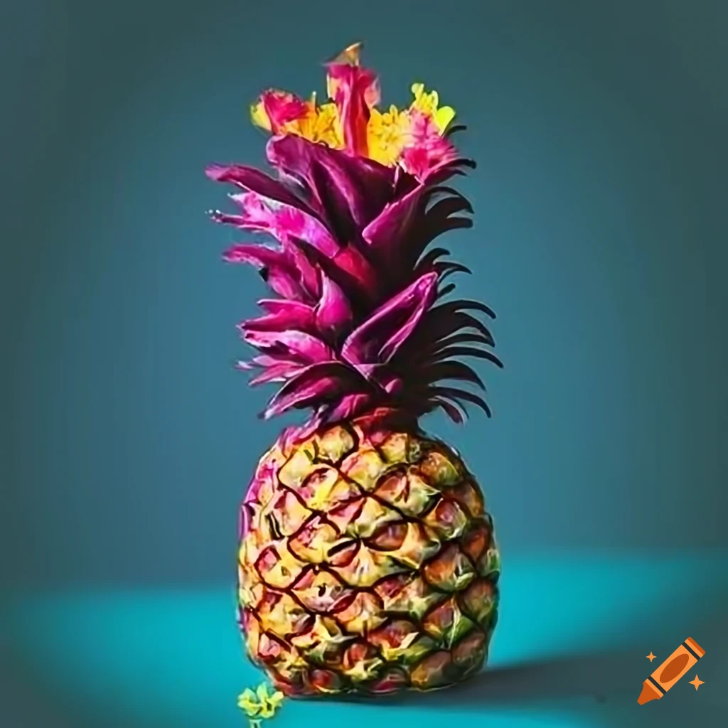 Vibrant burgundy pineapple character with a yellow hibiscus hair clip ...