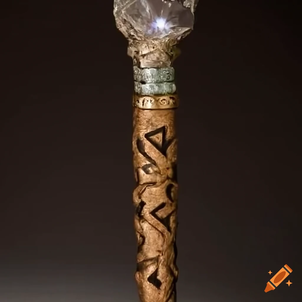 Luminara's Beacon, a glowing walking stick with ancient runes on Craiyon