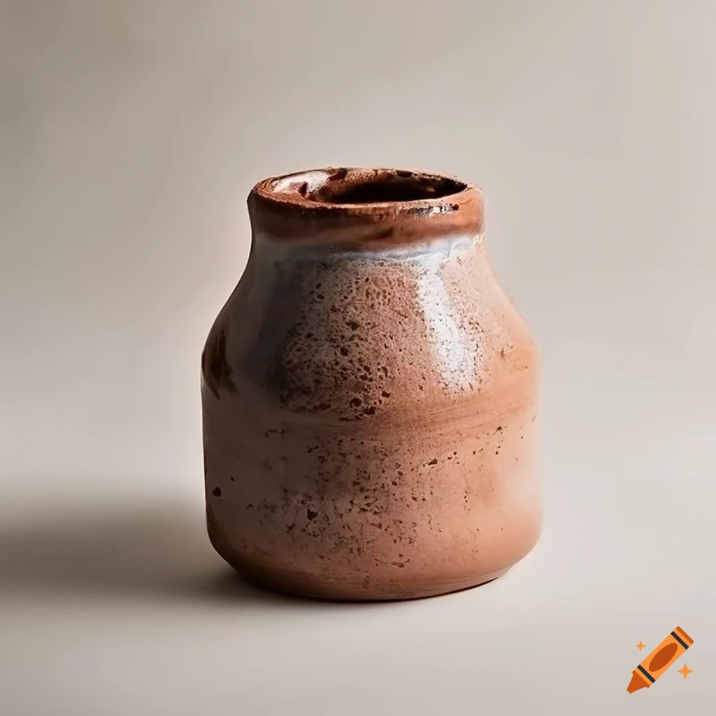 Rustic clay storage pot with ash glaze and rock salt crystals on Craiyon