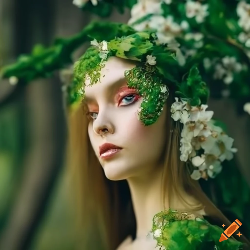 Detailed lime tree blossom goddess in botanical medieval style on Craiyon