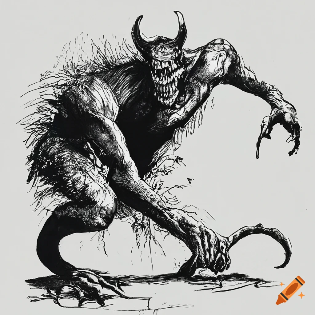 Drawing of the jersey devil in black and white pen and ink, inspired by ...