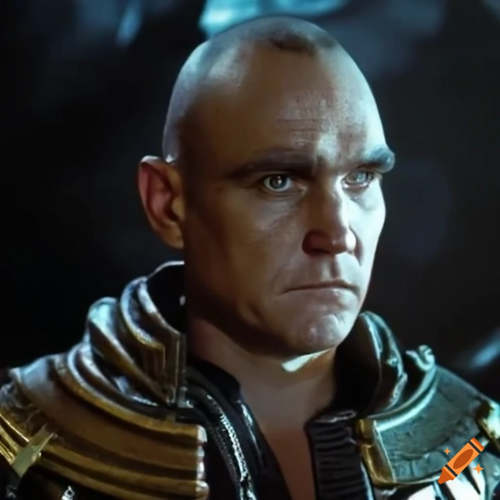 Vinnie Jones as a space pirate robbing a space bank in an action scene ...