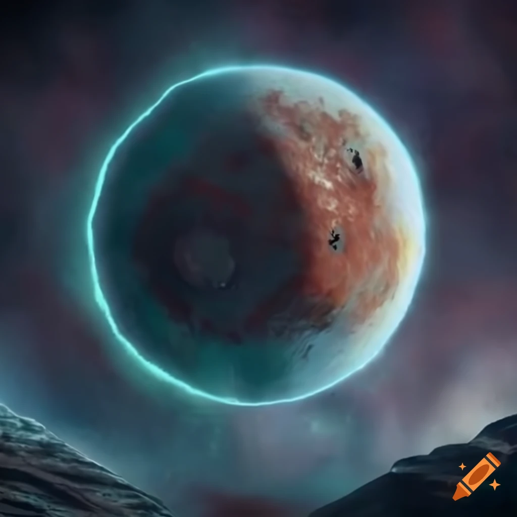 Space scenery with a dark dusty planet and rusty steel structure in ps1 ...