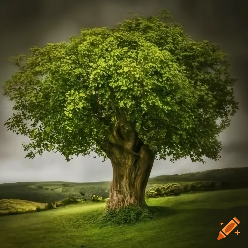 Highly detailed lime tree in a medieval village square celebrating ...