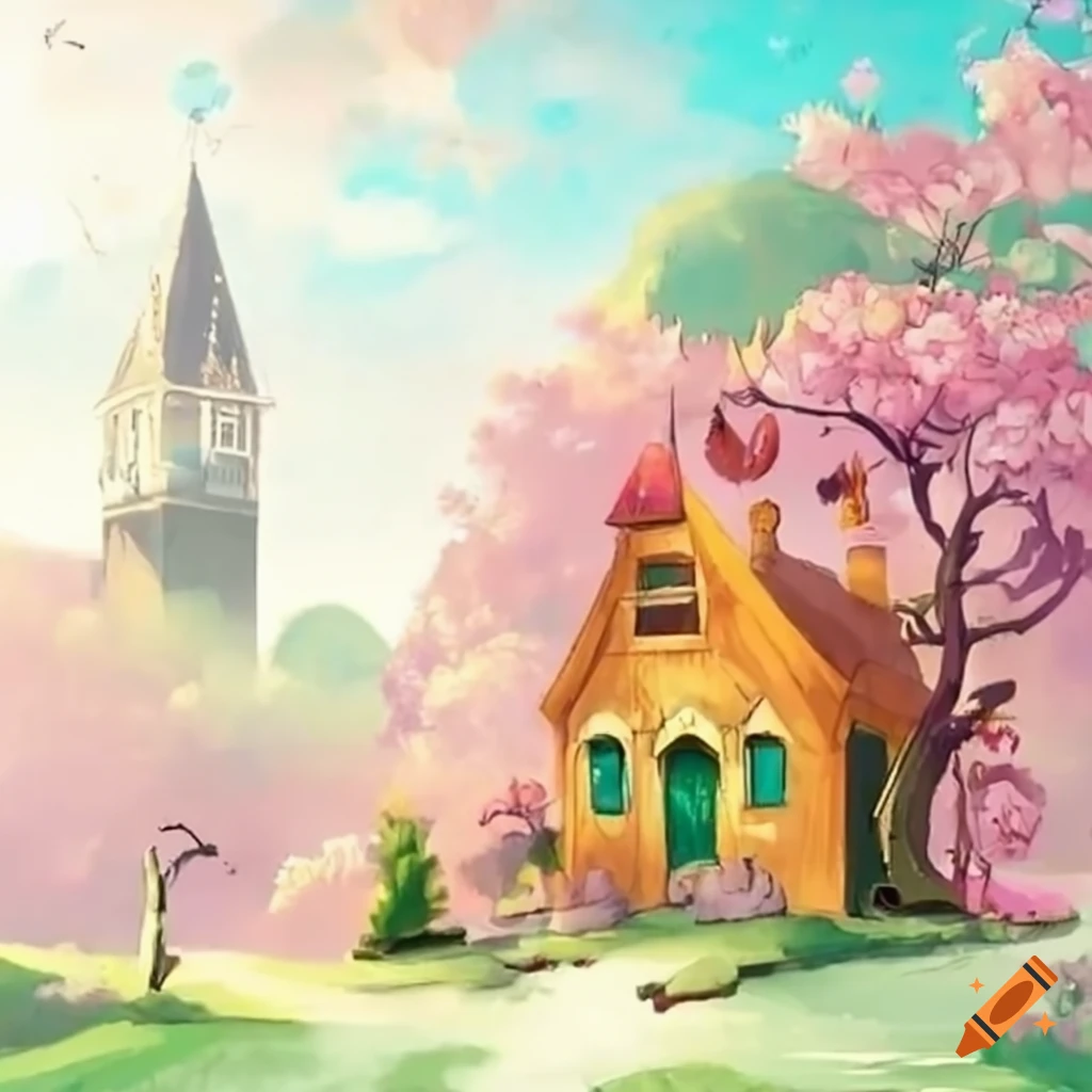 Gezellig huisje met kleurrijke bloemen en vlinder in betoverend ...