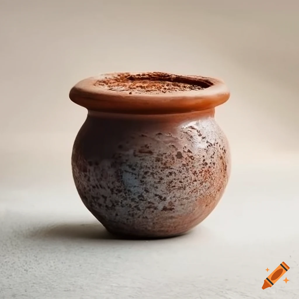 Rustic clay storage pot with ash glaze and rock salt crystals on Craiyon