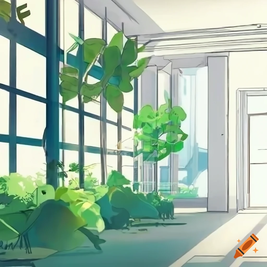 White office with green plants and a marker board, early 2000s visual ...