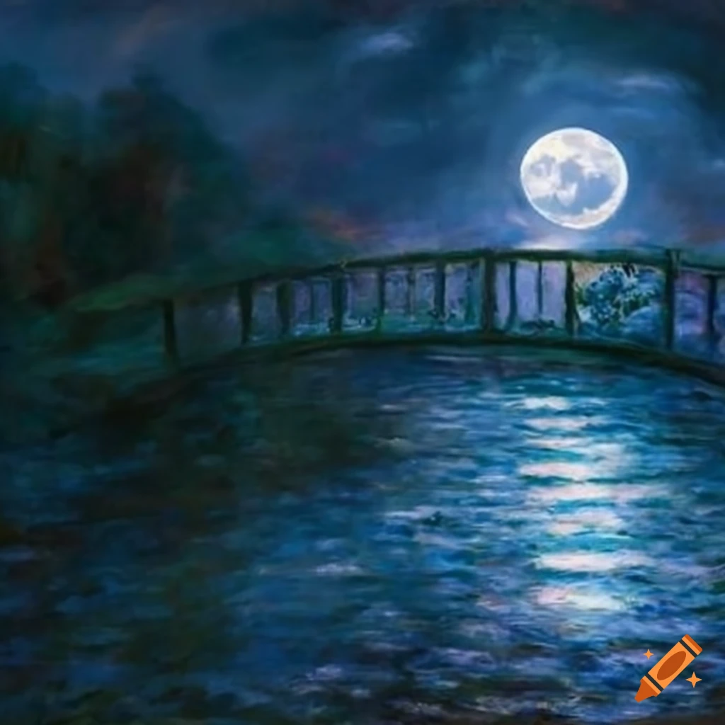 Monet-inspired woman on a bridge under moonlight on Craiyon
