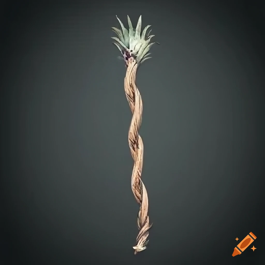 Twisted wizard staff made of bleached old wood in a natural setting on ...