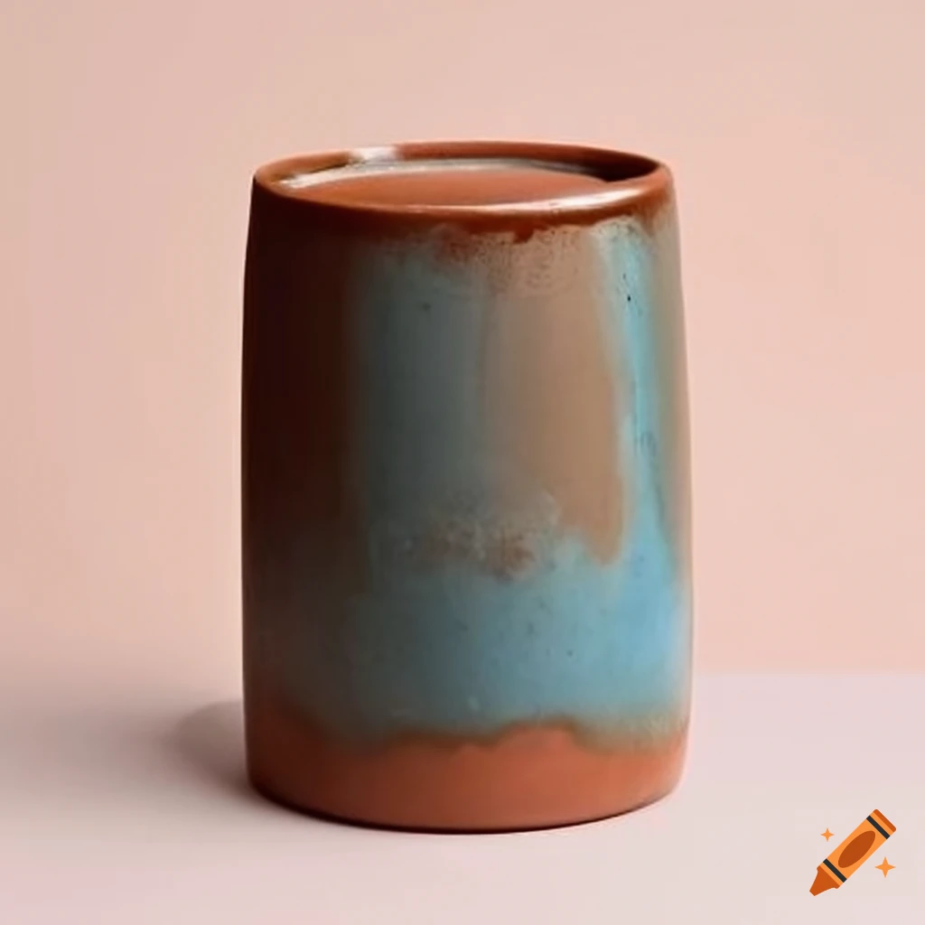 Cylindrical clay pot with ash glaze and rock salt crystals on Craiyon