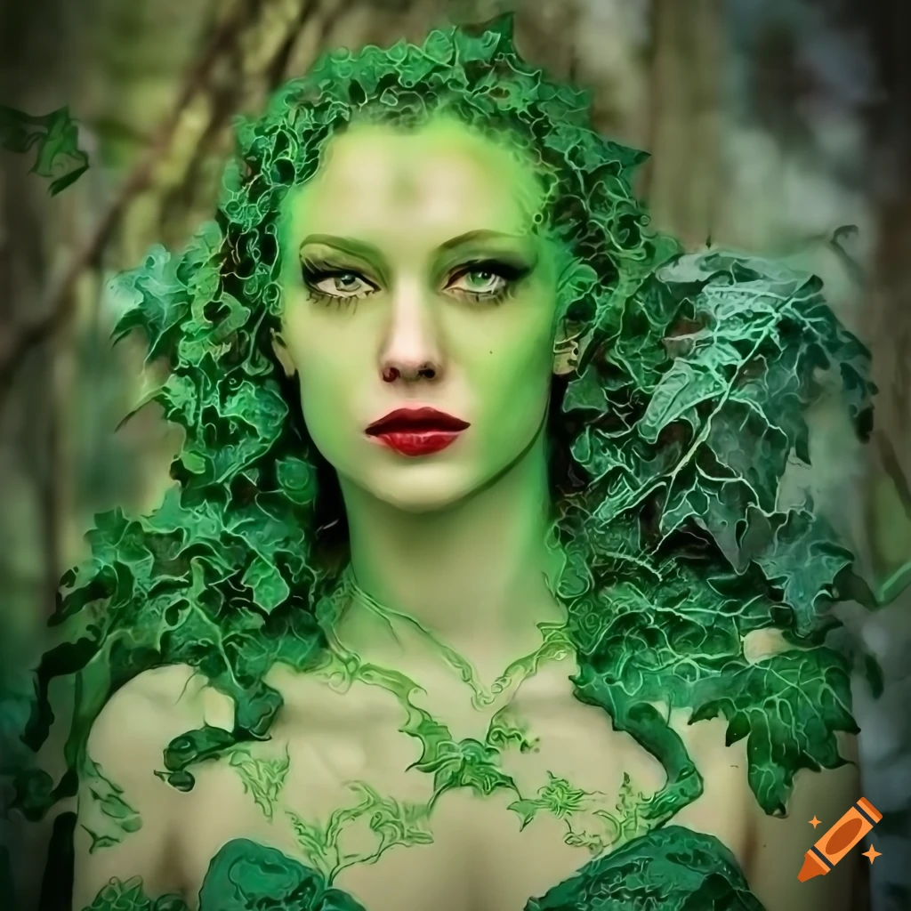 Portrait of a poison ivy goddess in mystic medieval style on Craiyon