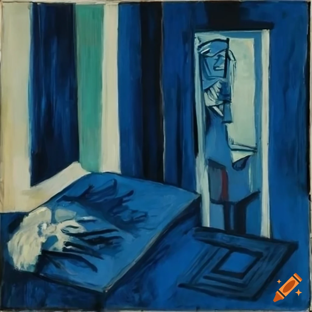 Pablo picasso's blue period painting of a hotel room with a wardrobe ...