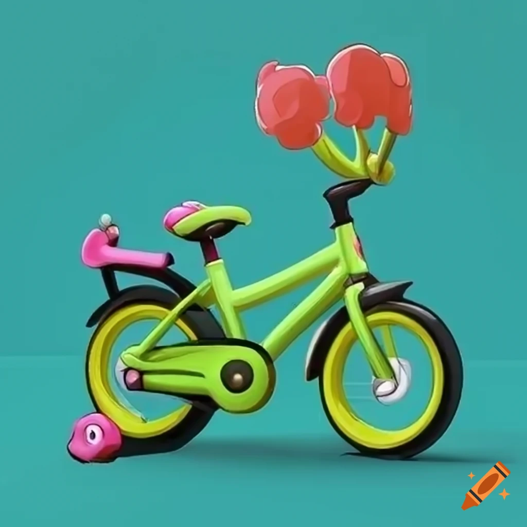Cartoon 2d kids green bicycle on Craiyon