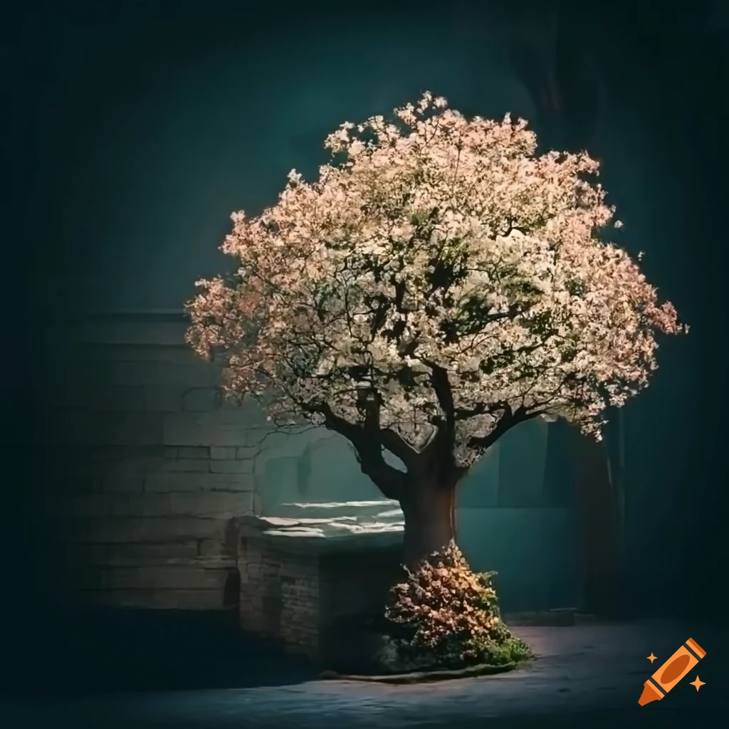 Beautiful lime tree in full bloom surrounded by medieval-style ...