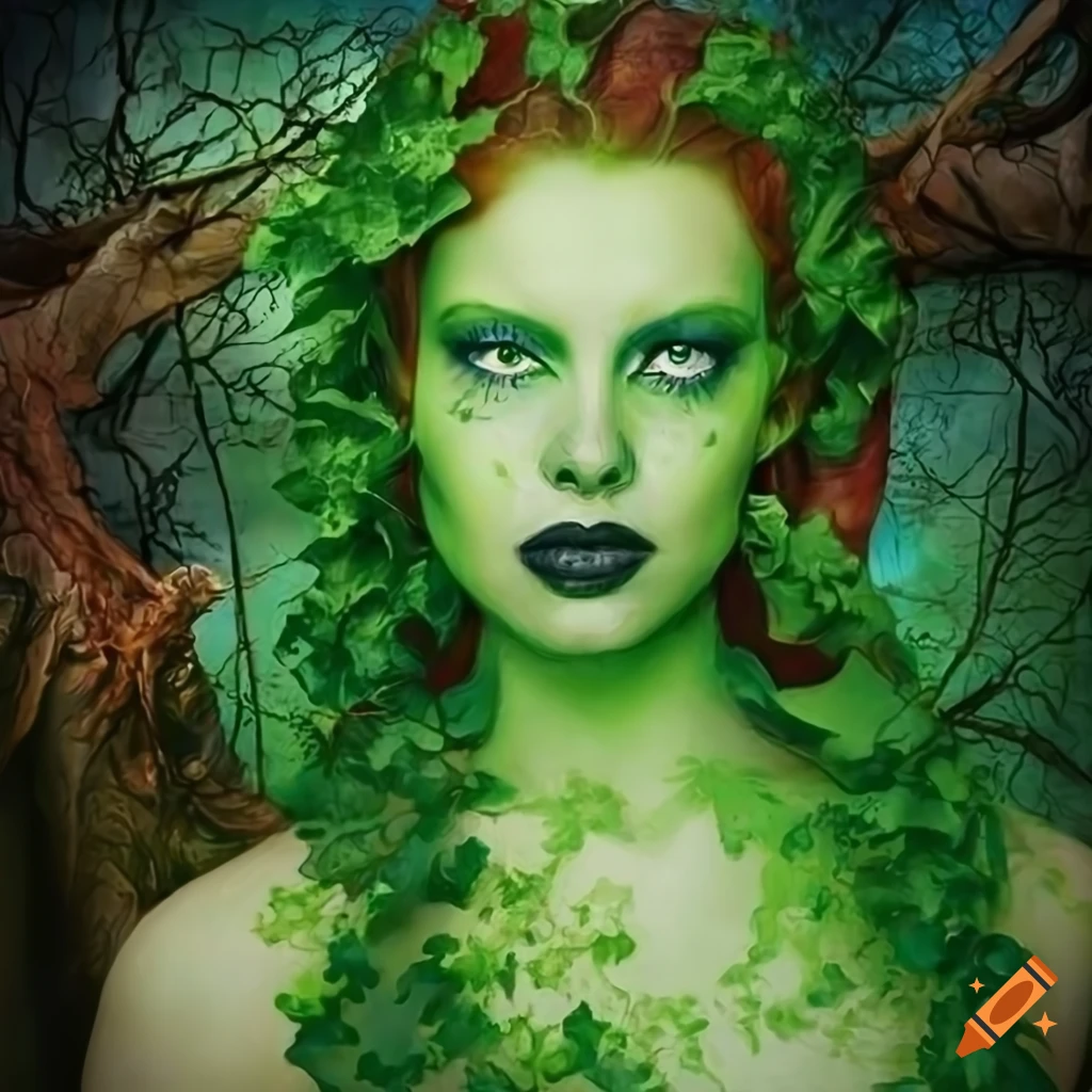 Colored magic poison ivy goddess in mystic portrait style on Craiyon