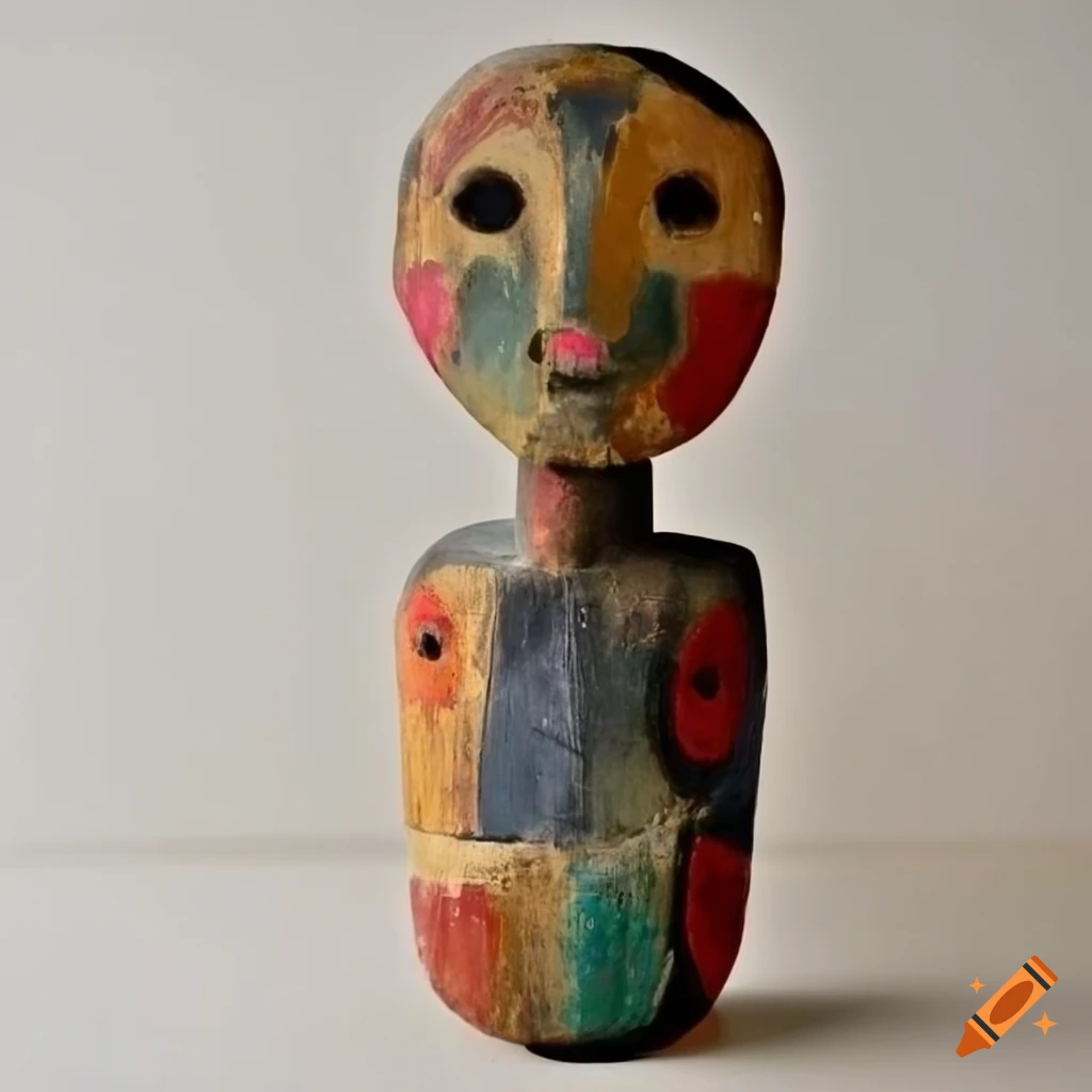 Rustic wooden idol painted in the style of Paul Klee on Craiyon