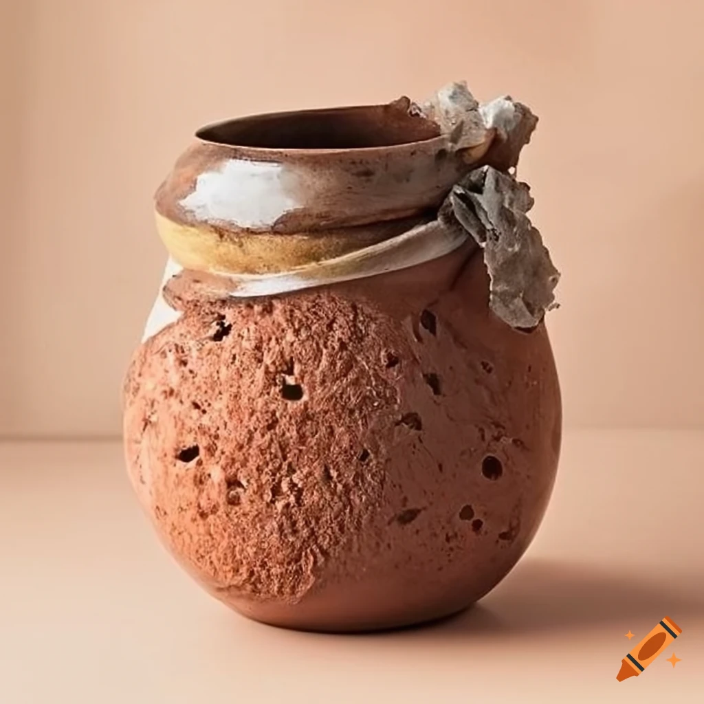 Rustic clay storage pot with ash glaze and rock salt crystals on Craiyon